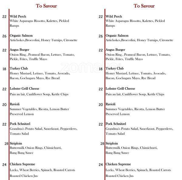 Menu at Signatures Restaurant, Toronto, 220 Bloor St W