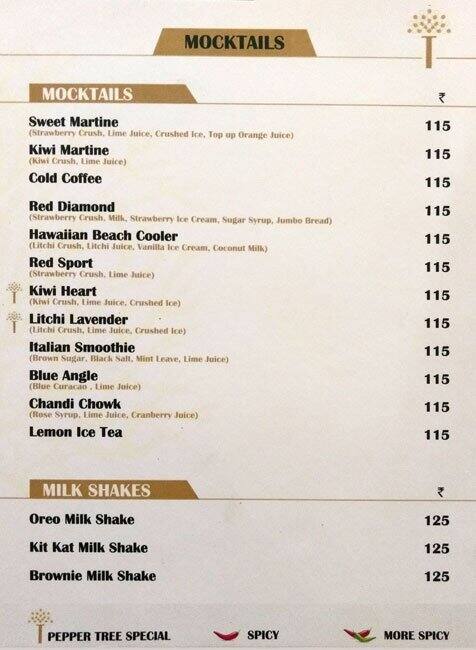 Menu at Pepper Tree Restaurant, Ahmedabad, 2H2X+MQ4