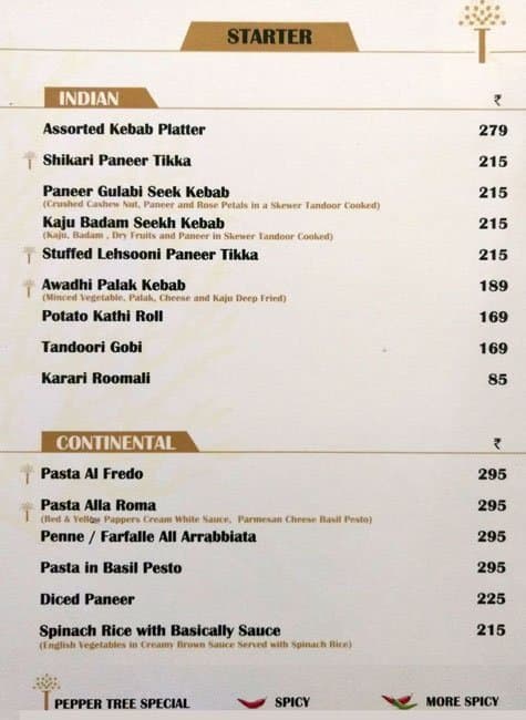 Menu at Pepper Tree Restaurant, Ahmedabad, 2H2X+MQ4
