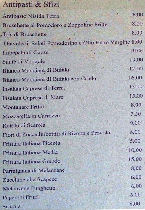 Menu da Nisida Verace pizzeria, Milano, Via Salvatore Pianell