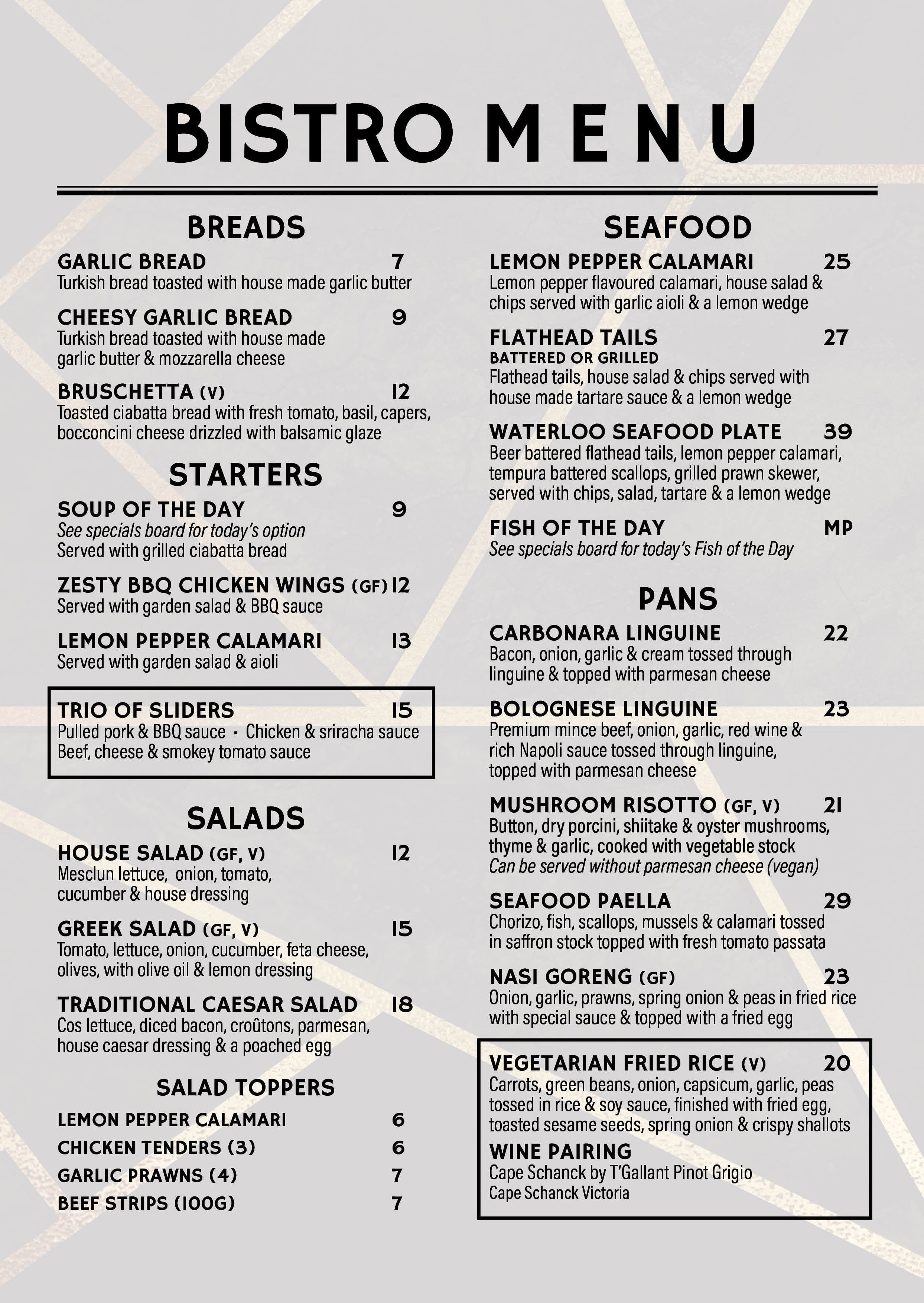 Menu at Waterloo Cup Hotel restaurant, Moonee Ponds