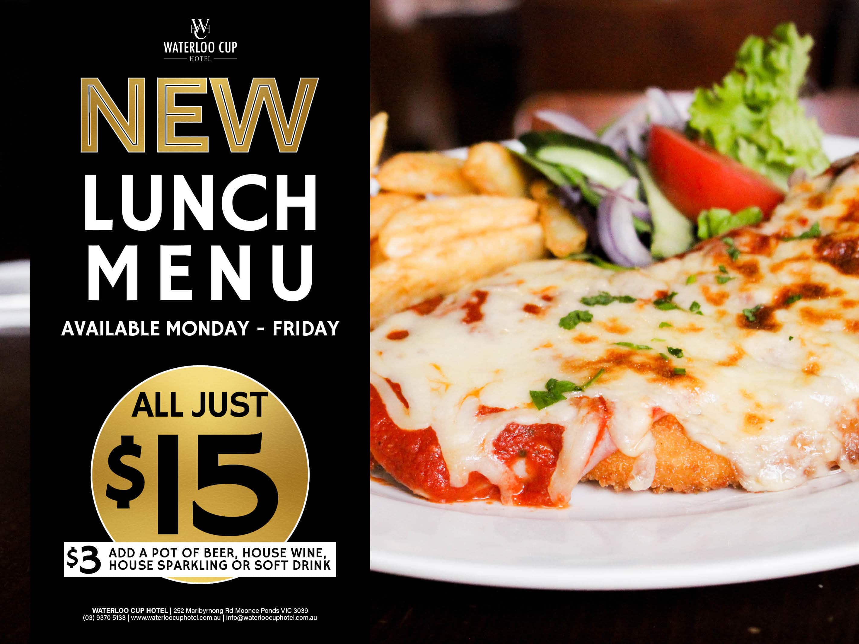 Menu at Waterloo Cup Hotel restaurant, Moonee Ponds