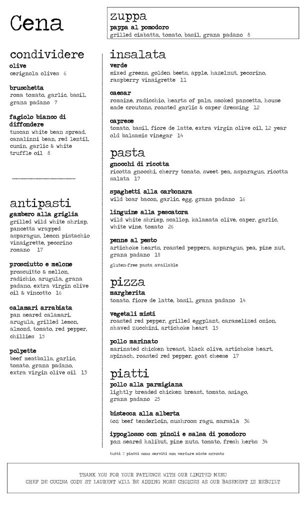 Menu at The Italian Farmhouse Restaurant & Bar, Bragg Creek