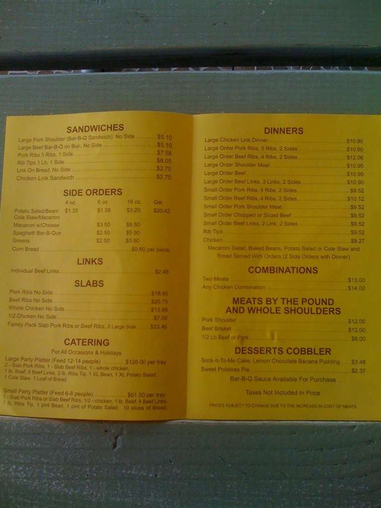 Menu at Jay Bee's Bar-B-Q, Gardena