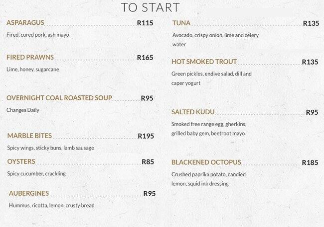 Marble Menu, Menu podniku Marble, Rosebank, Johannesburg - Zomato SA