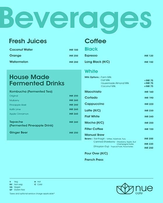 Menu at NUE Cafe, Hyderabad