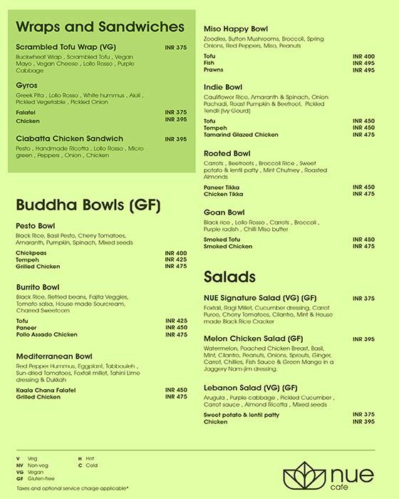 Menu at NUE Cafe, Hyderabad
