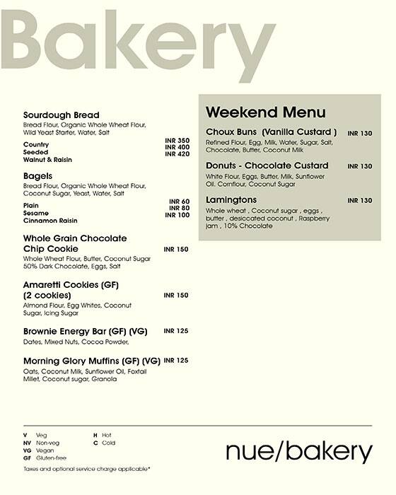 Menu at NUE Cafe, Hyderabad