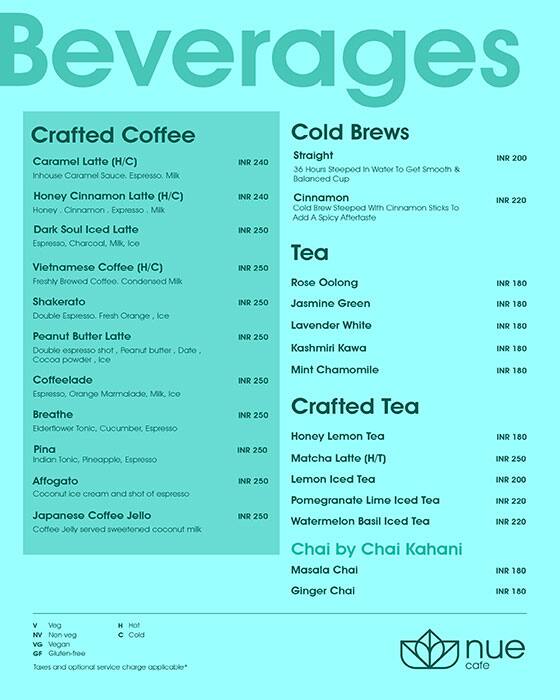 Menu at NUE Cafe, Hyderabad