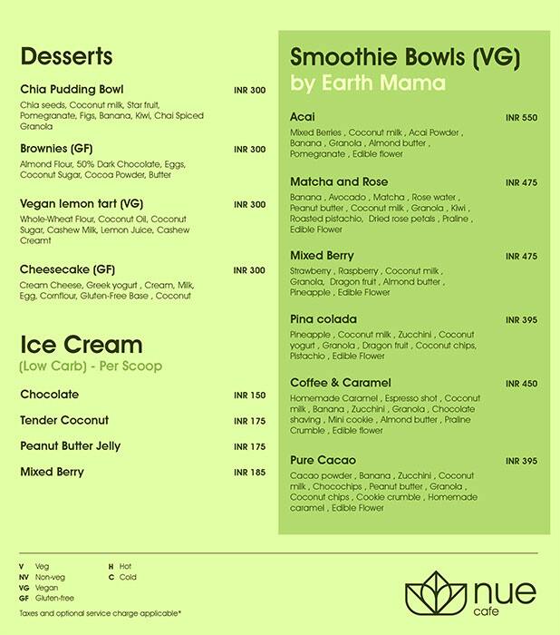 Menu at NUE Cafe, Hyderabad