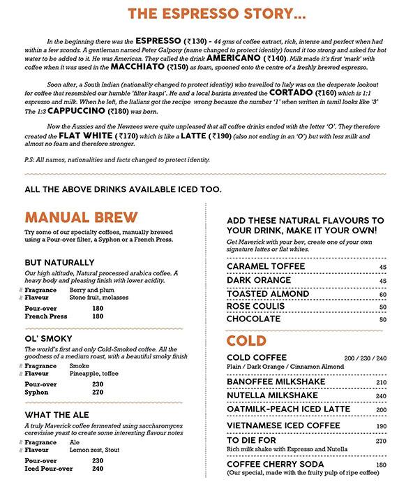 Menu of Maverick & Farmer Coffee, Ulsoor, Bangalore