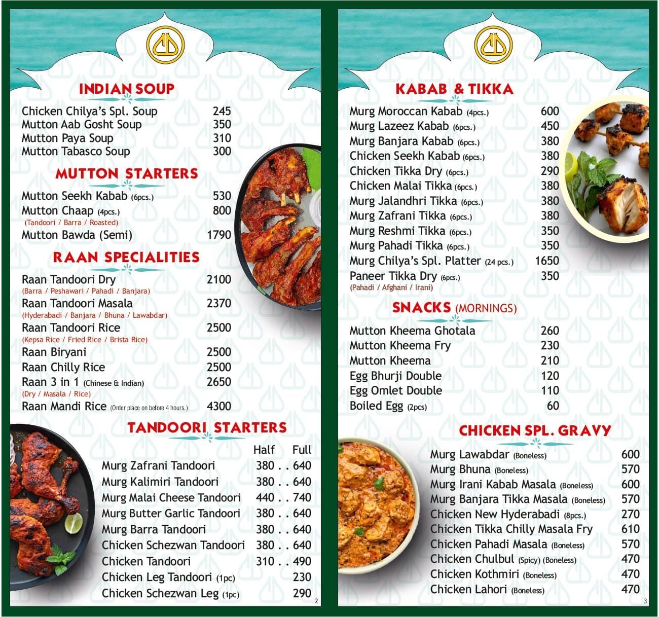 Menu of Chilya's Darbar, Chembur, Mumbai