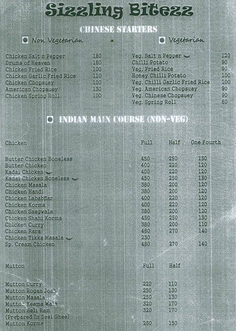 Menu at Sizzling Bitezz, New Delhi, C - 29 B Single Storey