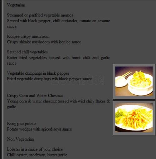 Menu at Mugen, Bengaluru