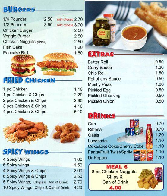 Menu at Bellingham Fish Bar, London