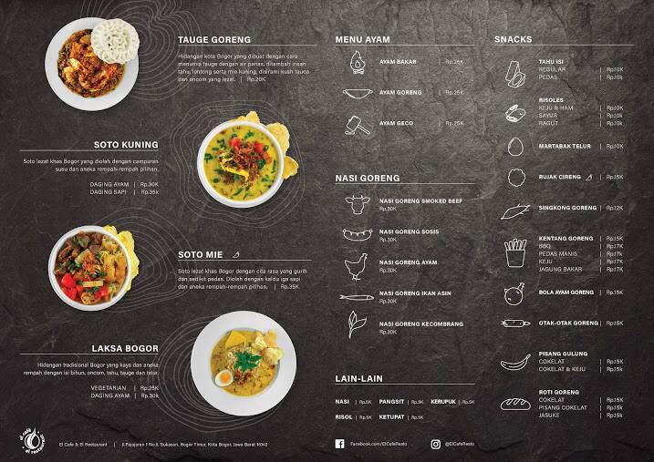 Menu at El cafe, Bogor, Ruko v poin jln pajajaran no.1 blok ZH