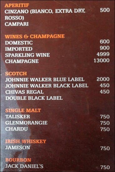 Menu at Sky Lounge, Hyderabad, CCGC+843