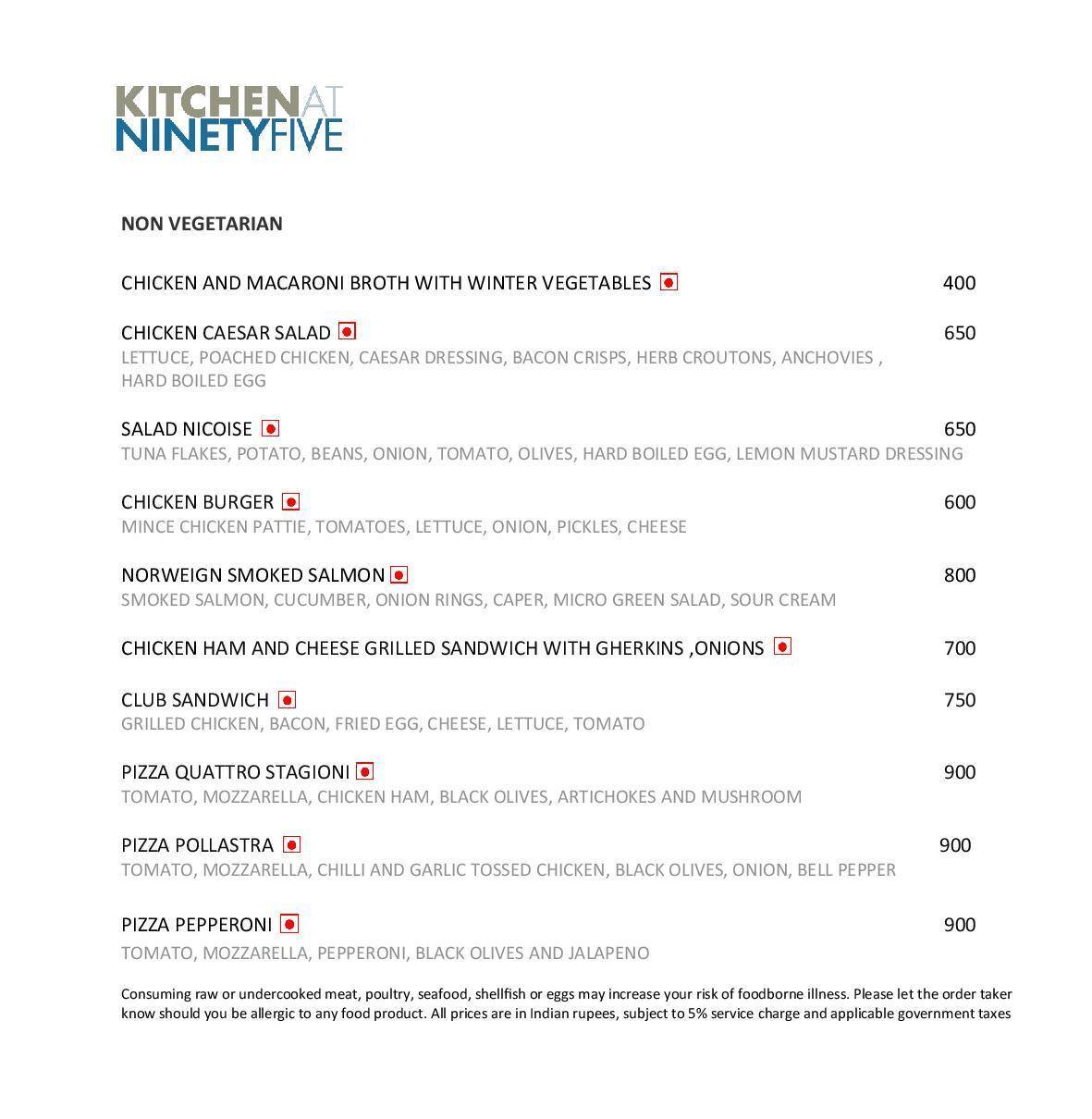 Menu at Kitchen at 95, Ludhiana, Level 1