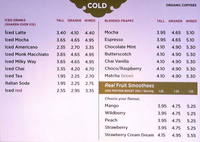 Menu at Wired Monk cafe, Surrey, 103-13585 16th Avenue