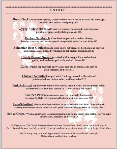 Menu at Bohemian Biergarten pub & bar, Boulder