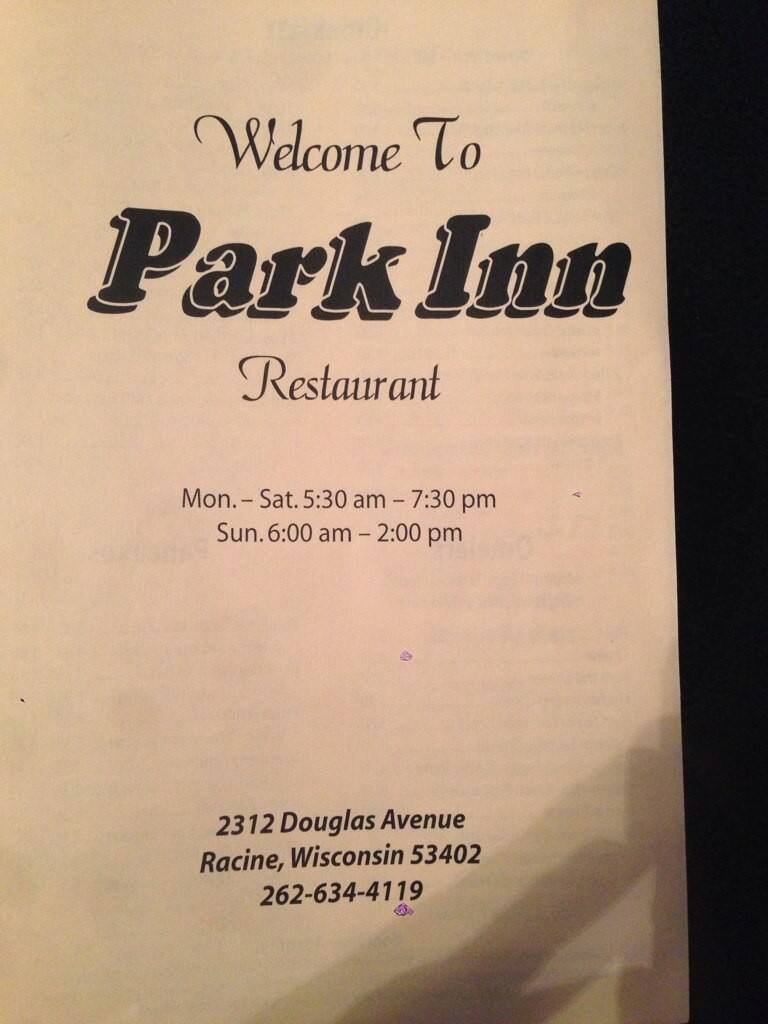Menu at Park Inn restaurant, Racine