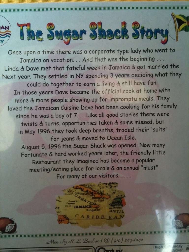 Menu at Sugar Shack steakhouse, Ocean Isle Beach