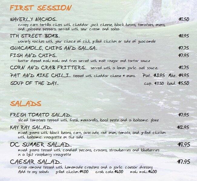 Menu at OC Surf Cafe, Ocean City