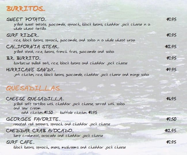 Menu at OC Surf Cafe, Ocean City