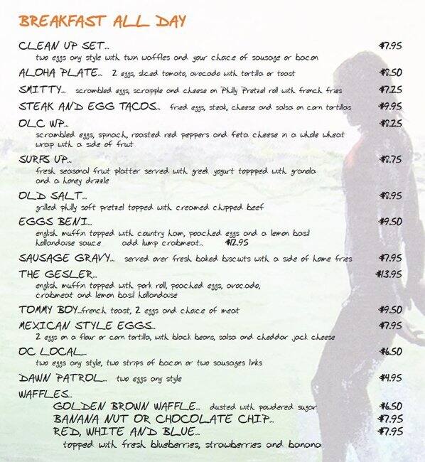 Menu at OC Surf Cafe, Ocean City