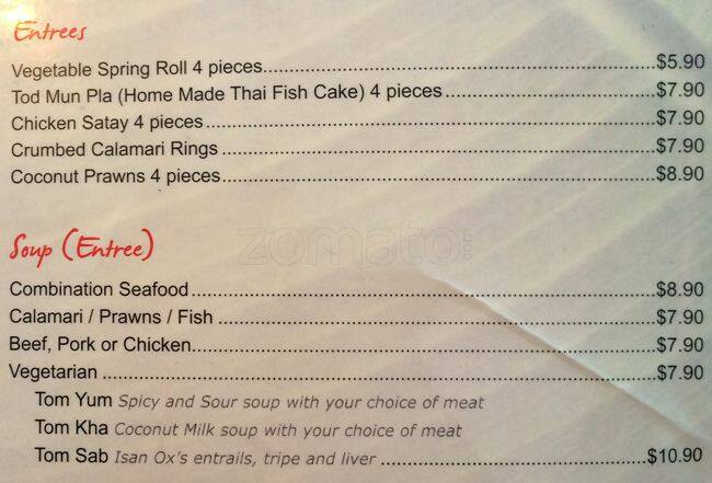 Menu at Thai-Laos Food restaurant, Fortitude Valley