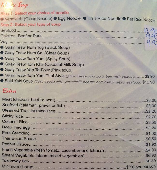 Menu at Thai-Laos Food restaurant, Fortitude Valley