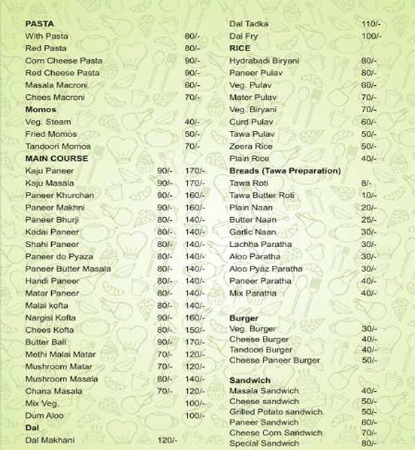 Menu at Universal Bakery and Fast Food, Kota