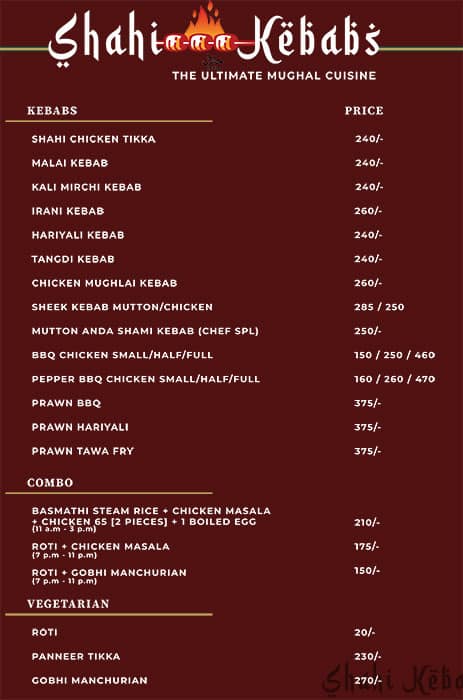 Menu of Shahi Kebabs, Tambaram, Chennai