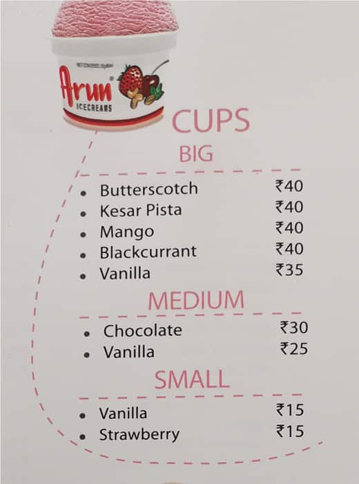 Menu of Arun Ice Creams, KK Nagar, Trichy