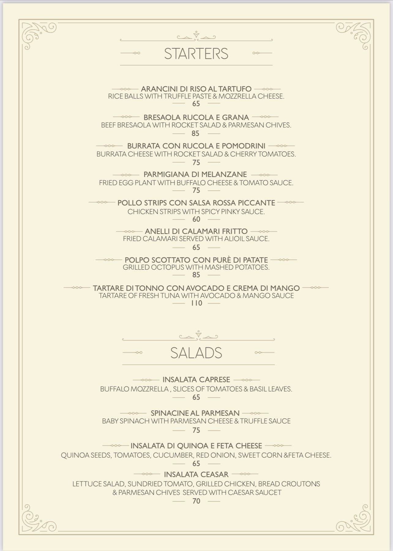 Menu of Ambiente, Jumeirah 2, Dubai