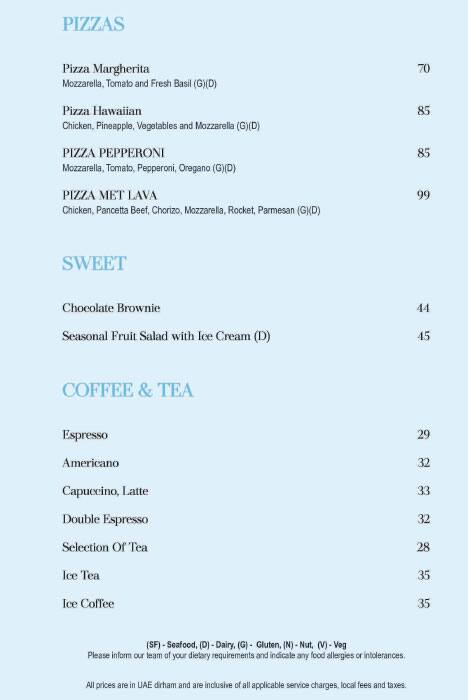 Menu at Escape cafe, Abu Dhabi