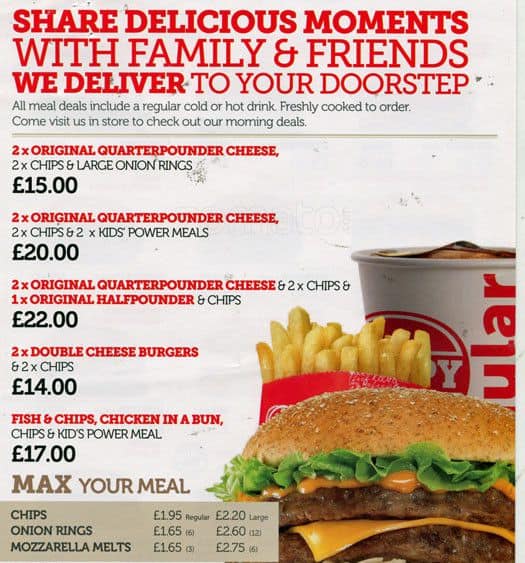 Menu at Wimpy restaurant, London, 183 Lewisham High Street