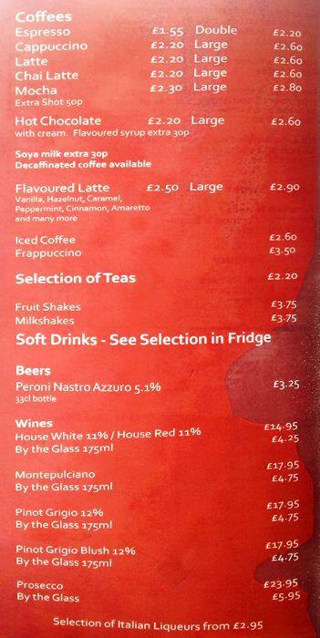 Menu at Cafe del Ponte, Croydon, 88 High St