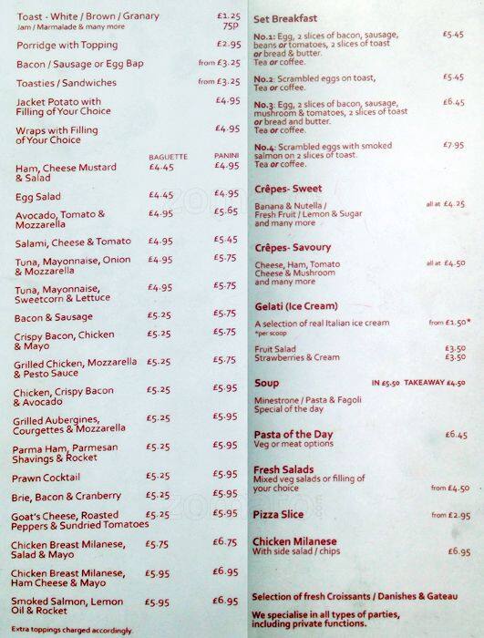 Menu at Cafe del Ponte, Croydon, 88 High St
