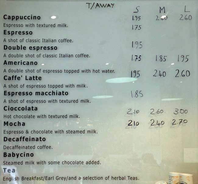 Menu at Cibo Bar Cafeteria, London