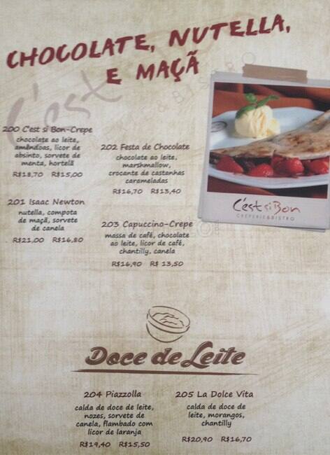 Menu at C'est si Bon restaurant, Brasília, Cls 408 Bloco A