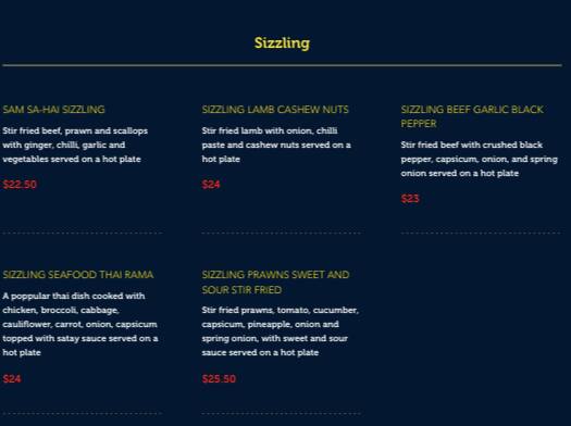 Menu at Chao Phraya restaurant, Auckland, 544 E Coast Rd