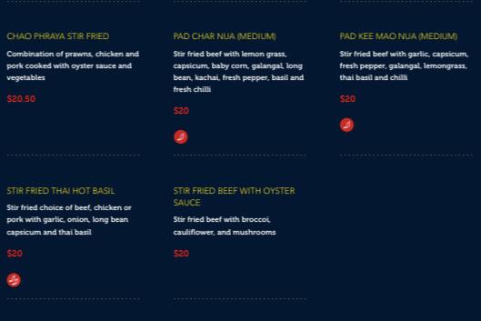 Menu at Chao Phraya restaurant, Auckland, 544 E Coast Rd