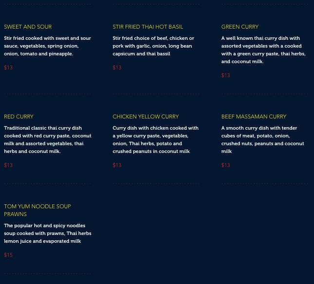 Menu at Chao Phraya restaurant, Auckland, 544 E Coast Rd