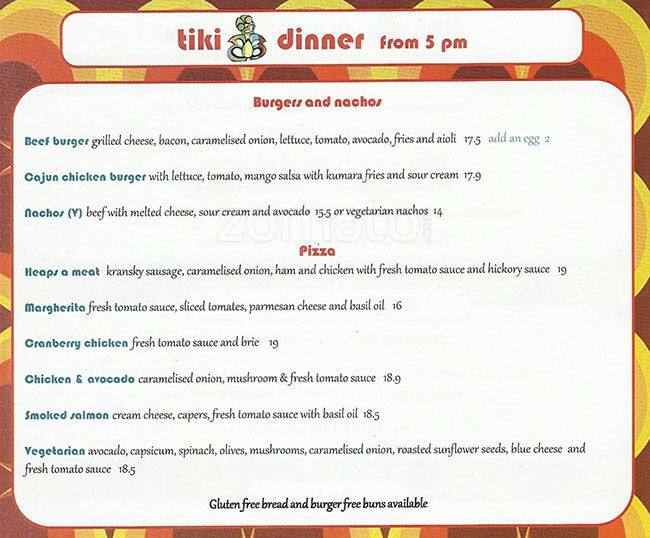 Menu at Tiki Lounge pub & bar, Lower Hutt, 112-116 High St Lower Hutt