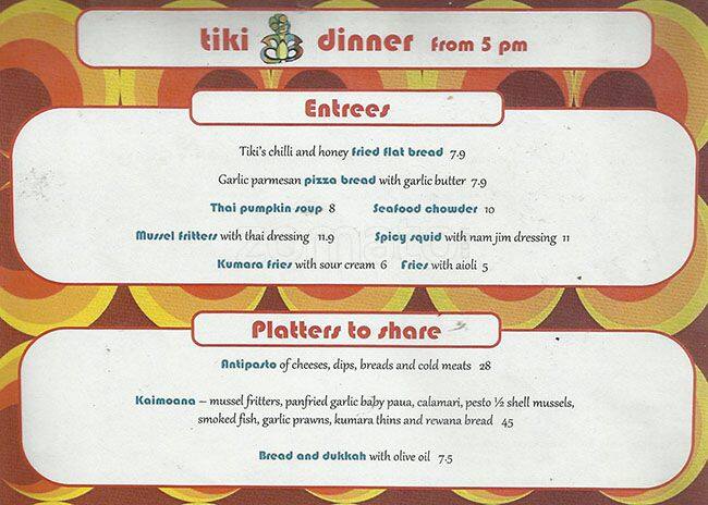 Menu at Tiki Lounge pub & bar, Lower Hutt, 112-116 High St Lower Hutt