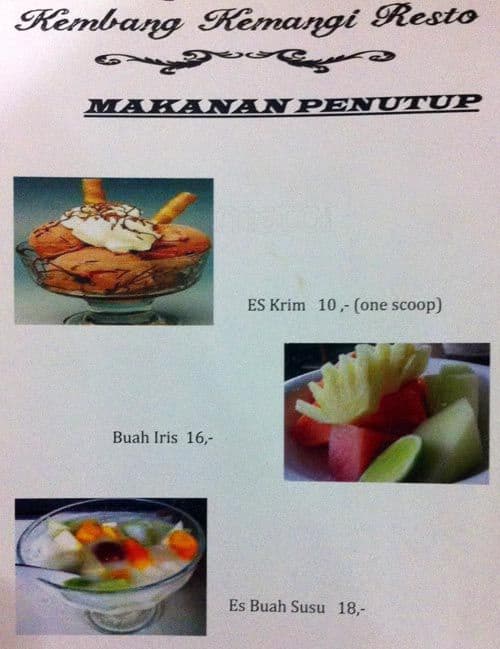 Carta de Kembang Kemangi Restaurant, South Jakarta