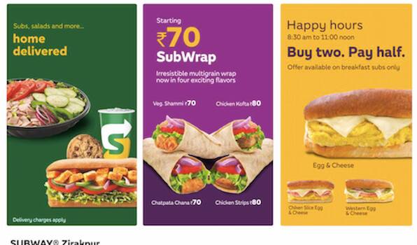 Menu at Subway, Chandigarh, 25