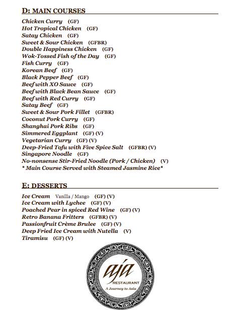 Menu at AJA Restaurant, Albert Park