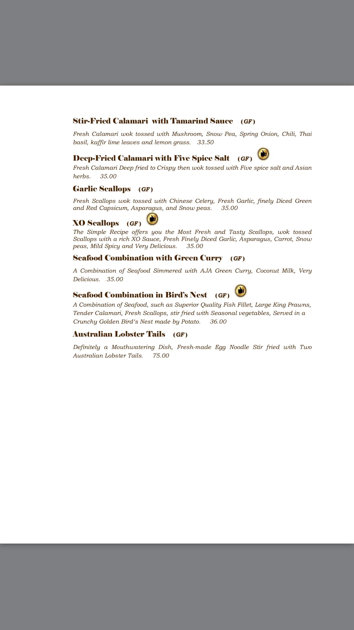 Menu at AJA Restaurant, Albert Park